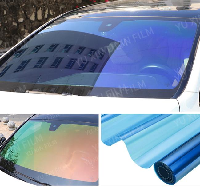 Chameleon tint film application on curved car window