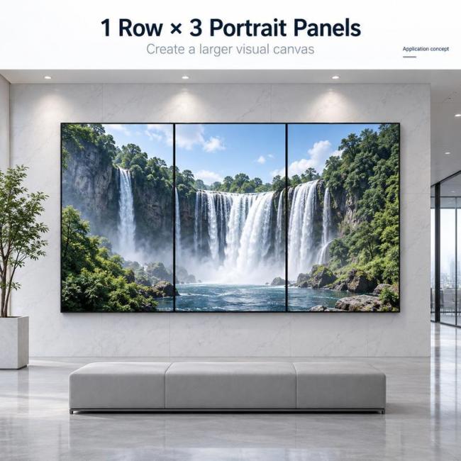 Three65inch portrait LCD panels in a lobby, application concept