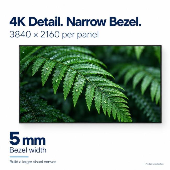 3840x2160 native resolution per panel and5mm bezel width