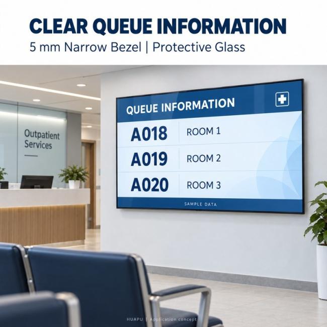 HUAPU large format LCD display hospital outpatient and clinic waiting areas application concept
