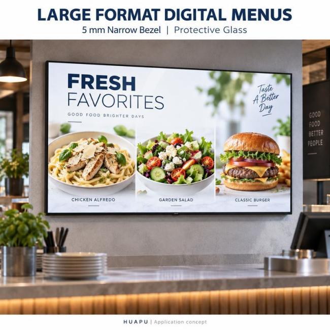 HUAPU large format LCD display restaurants, food courts and service counters application concept