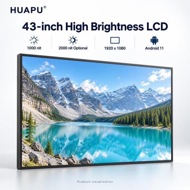HUAPU 43 inch high brightness LCD, 1000 nit with optional 2000 nit, product visualization