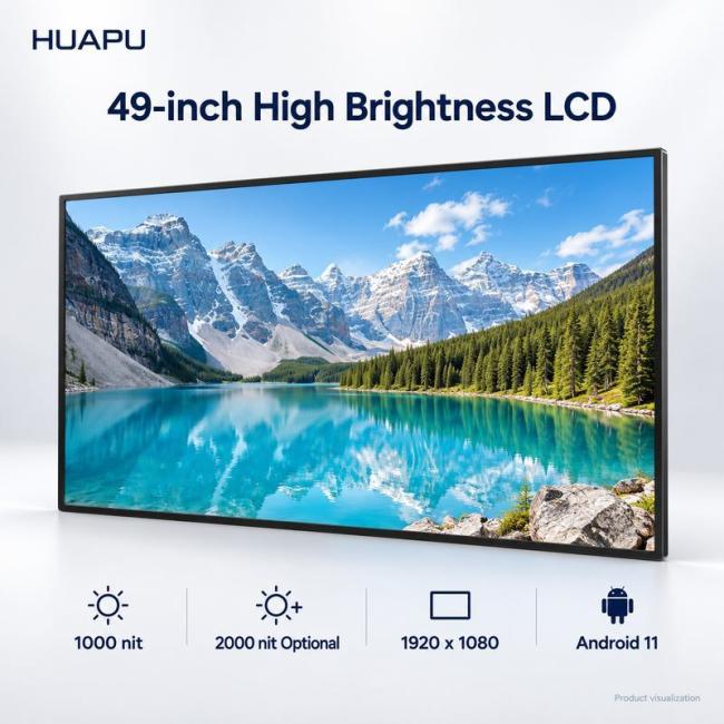 HUAPU 49 inch high brightness LCD, 1000 nit with optional 2000 nit, product visualization