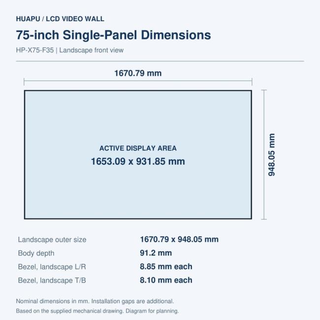 HP-X75-F35 single-panel outer and active dimensions