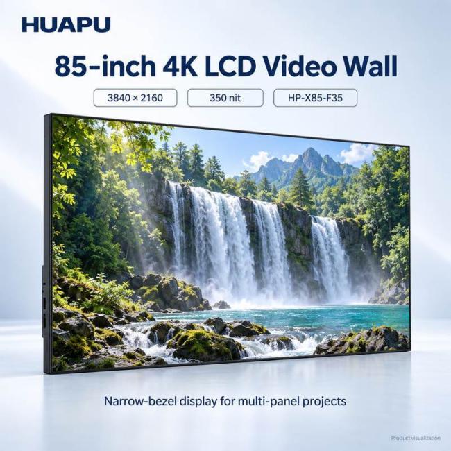 HUAPU 85-inch 4K LCD video wall panel, 350 nit version, product visualization