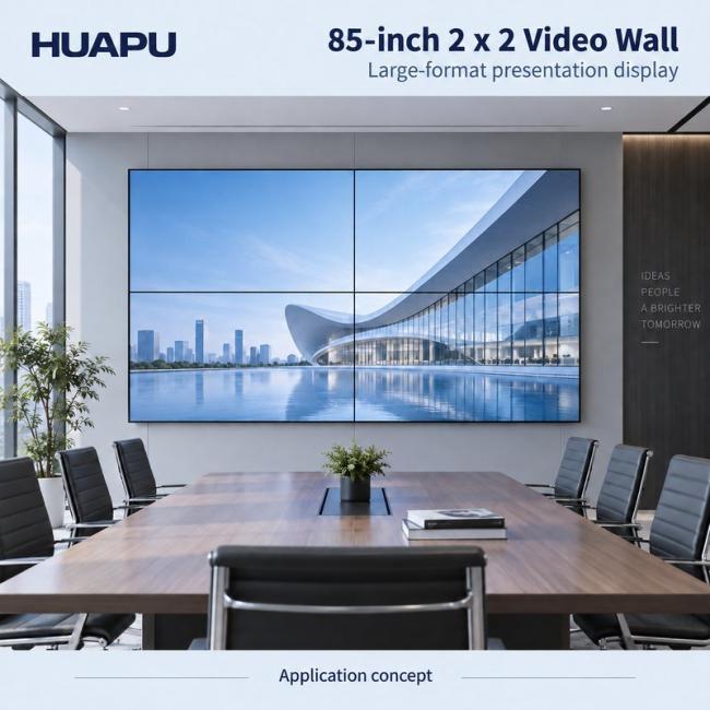 Four 85-inch LCD panels in a 2x2 meeting room display, application concept