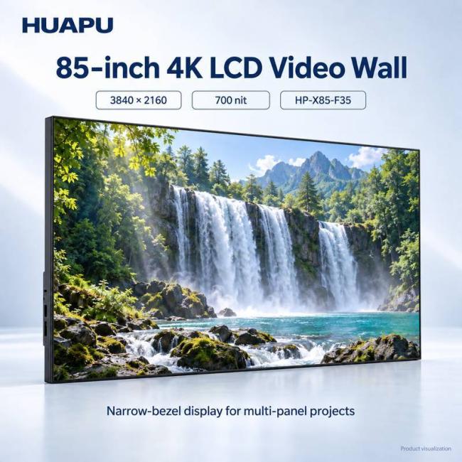 HUAPU 85-inch 4K LCD video wall panel, 700 nit version, product visualization