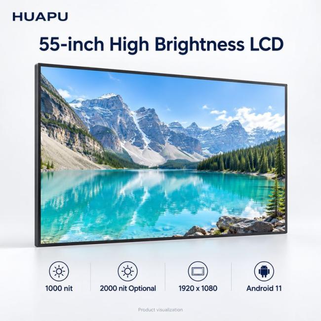 HUAPU 55 inch high brightness LCD, 1000 nit with optional 2000 nit, product visualization