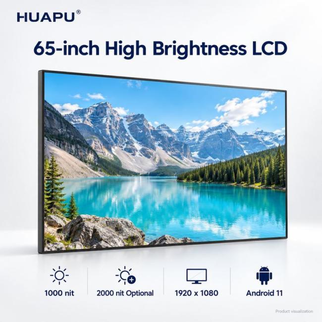 HUAPU 65 inch high brightness LCD, 1000 nit with optional 2000 nit, product visualization