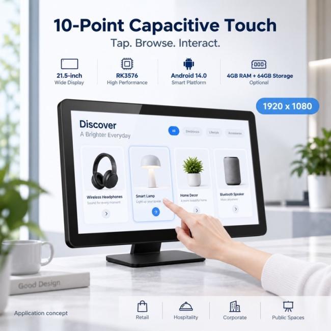 Touch Makes Content Interactive - 21.5-inch touch screen advertising display