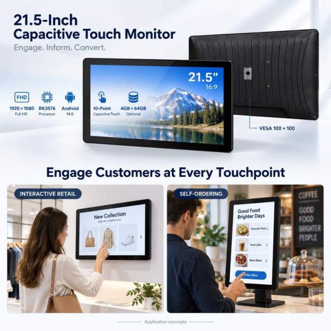 Retail Browsing and Self-Ordering - 21.5-inch touch screen advertising display