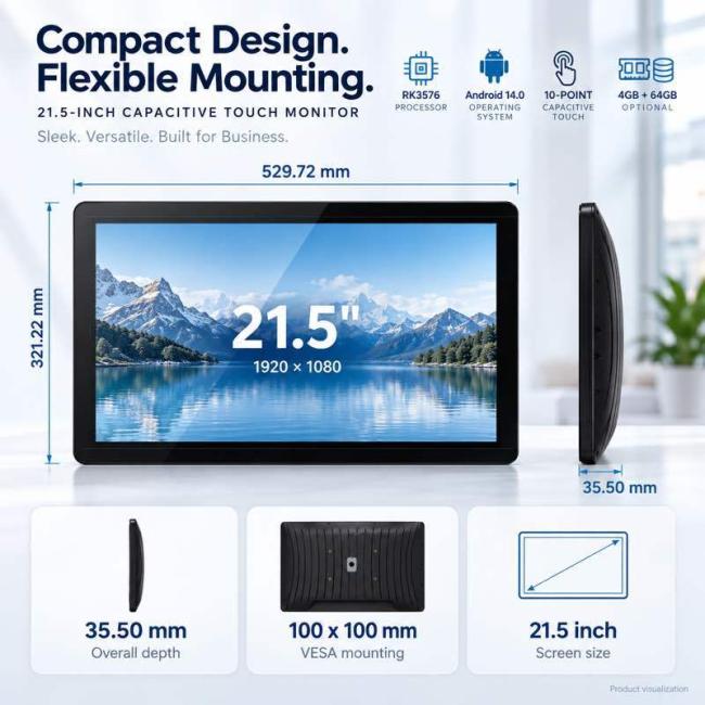Sized for Flexible Integration - 21.5-inch touch screen advertising display
