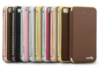Cina IPhone di cuoio 4/5 casi protettivi del telefono cellulare della copertura di vibrazione con la pagina del diamante in vendita