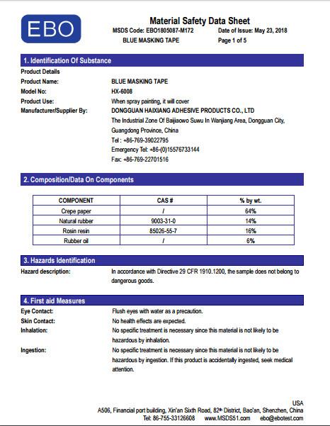 Material Safety Data Sheet - Dongguan Haixiang Adhesive Products Co., Ltd