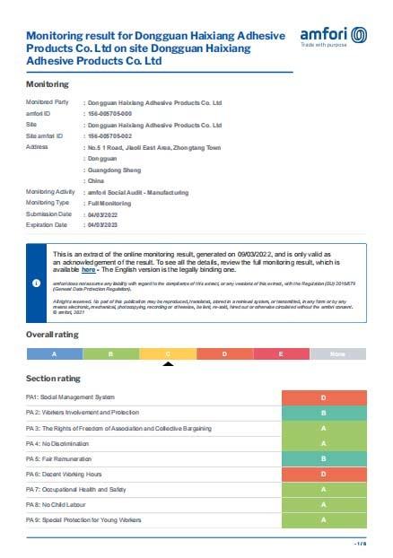 BSCI - Dongguan Haixiang Adhesive Products Co., Ltd
