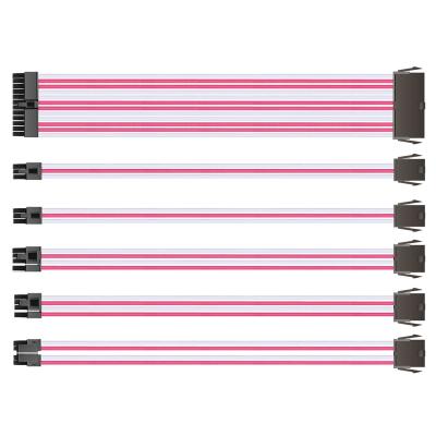China O fio jacketed de Pink&white Sleeved o cabo distribuidor de corrente da extensão do processador central PCI-E do jogo de cabo ATX da extensão à venda