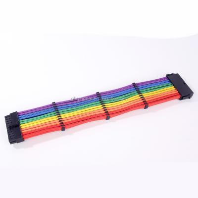 China Cabo de extensão da fonte de alimentação do cartão-matriz do pino de ATX 24 tensão da cor do arco-íris a baixa sleeved a extensão de cabo 18AWG à venda