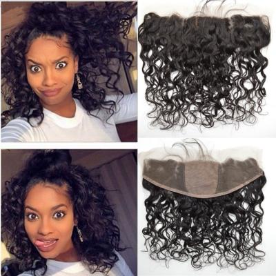 Chine Fermetures de regard naturelles en soie de cheveux de vague d'eau de fermeture de dentelle de la base 13x4 à vendre