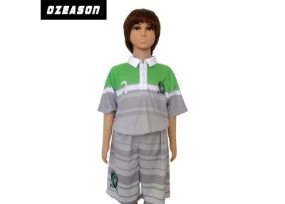 China Schoolteam Gesublimeerde Voetbal Jerseys voor Jonge geitjes, de Grijze en Groene Uniformen van het Strepenvoetbal Te koop