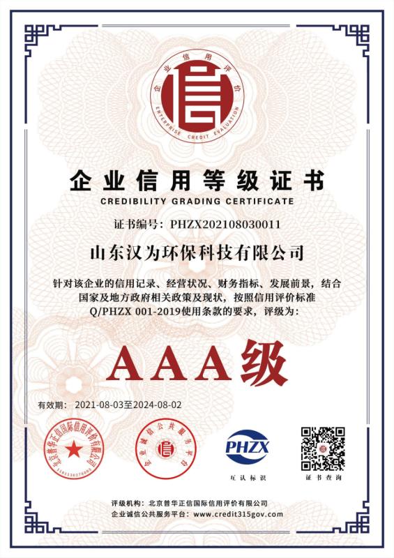 AAA Enterprise Credit Rating Certificate - Shandong Sinovis EP Tech Co., Ltd