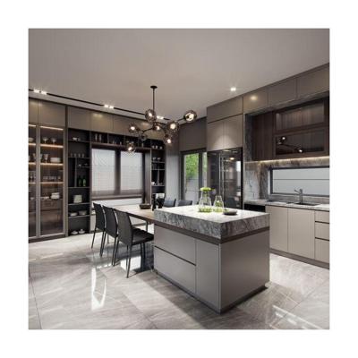 China Designers Madeira Sólida Melamina LED Sensor Armário de Luz Armários de Cozinha Modulares Prefabricados à venda