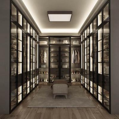 Chine Panneau de porte en verre noir cadre en aluminium style moderne lumière armoire de luxe pour appartement à vendre