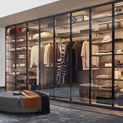 Chine Panneau de porte en verre noir cadre en aluminium style moderne lumière armoire de luxe pour appartement à vendre