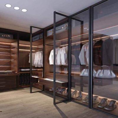 Chine Panneau de porte en verre noir cadre en aluminium style moderne lumière armoire de luxe pour appartement à vendre