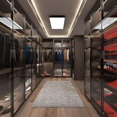 Chine Panneau de porte en verre noir cadre en aluminium style moderne lumière armoire de luxe pour appartement à vendre