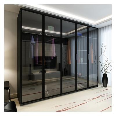 Accueil Meubles modernes Panneaux de verre en aluminium noir en bois massif Armoire avec décoration de barre lumineuse