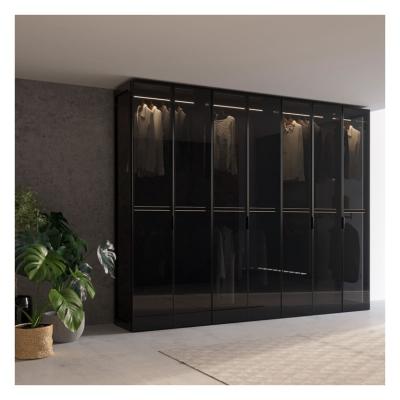 Chine Accueil Meubles modernes Panneaux de verre en aluminium noir en bois massif Armoire avec décoration de barre lumineuse à vendre