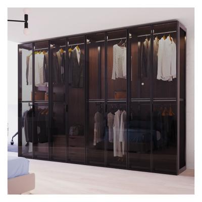 Chine Accueil Meubles modernes Panneaux de verre en aluminium noir en bois massif Armoire avec décoration de barre lumineuse à vendre