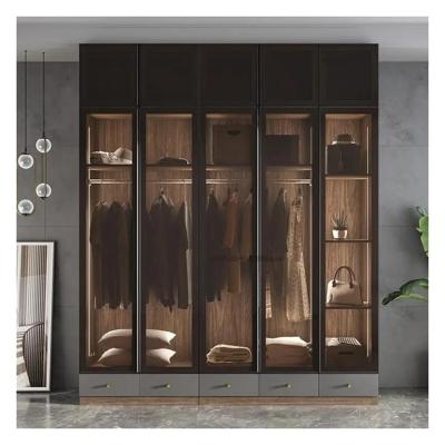 Chine Accueil Meubles modernes Panneaux de verre en aluminium noir en bois massif Armoire avec décoration de barre lumineuse à vendre
