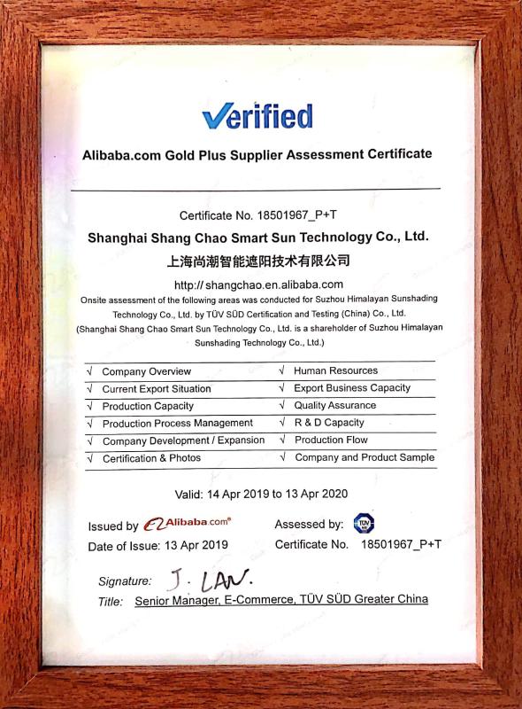 Alibaba Gold Supplier Certificate - Shanghai SUNC Intelligence Shade Technology Co., Ltd.