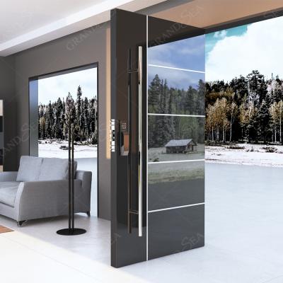 China Australia Style Finished Bright Black High Glossy Color Front Flush Luxury Aluminum Security Stainless Steel Pivot Entry Door for sale