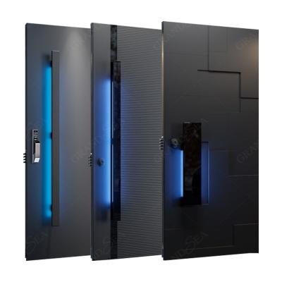 China European Luxury House Front Modern Pivot Doors with Long Handle Wooden Entrance Door Modern Villa Main Door for sale