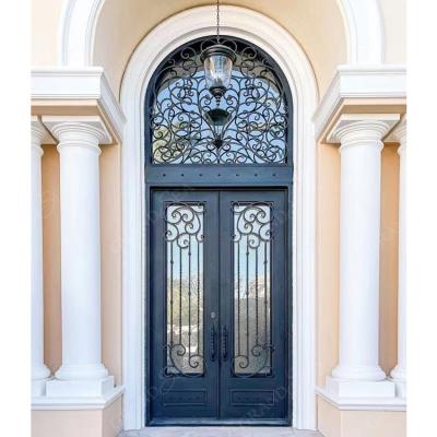 China Multifunctional Fiberglass Safety Metal Wrought Iron Front Double Door on Outdoor Wrought Iron Door for Home for sale