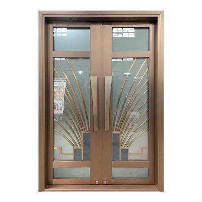 China Luxury Golden Color Fashion Hotel Main Entrance Design Security Anti- Rust 304 Double Stainless Steel Entry Door for sale