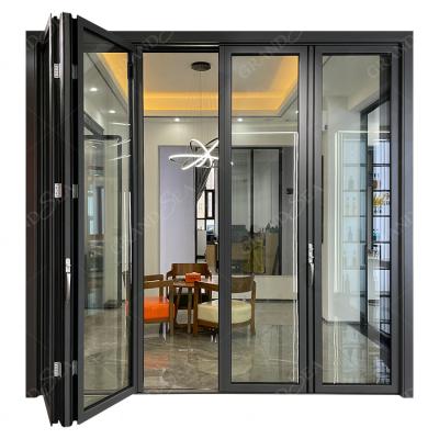 China 10 Year Warranty Wholesale Exterior Patio Grey Black Folding Aluminum Frame Glass 2+2 Open Bi Fold Door in China for sale