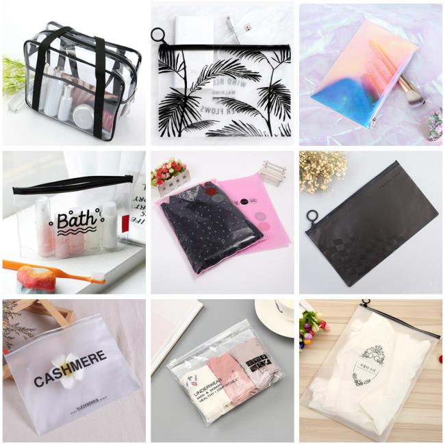 La bolsa de plástico impresa de encargo transparente del resbalador de la cerradura de la cremallera del PVC de Logo Clear de la marca para la bolsa cosmética/del traje de baño/del documento de la cremallera