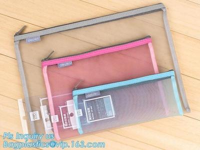 중국 600D 폴리에스테 포트홀리로 서류철, 지퍼 화장품 사무용품 t를 가진 서류철 a4 크기 PVC 메시 문서 부대 판매용