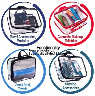 Cina La chiara borsa della chiusura lampo con la chiusura dell'imballaggio di compressione, la borsa dell'articolo da toeletta con la disposizione rosa e la chiusura lampo che chiude il PVC zipper i bageas del sacchetto in vendita