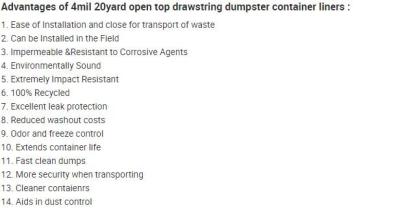 중국 12Mil는 정상을 21', 30 야드 Dumpster 콘테이너 강선 폐기물 transpor를 위한 Lx8'Wx8'H PE 졸라매는 끈 dumpster 콘테이너 강선 엽니다 판매용
