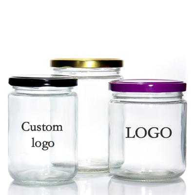 China Custom Logo Recyclable 180Ml 250G Transparent Honey Jam Food Honey Storage Round Glass Container Glass Jar With Metal Lid for sale
