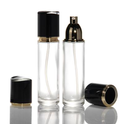 China OEM Wholesale Black Empty Cosmetics Glass Face Cream Jar Lotion Pump Bottle Cosmetic Packaging Set for sale