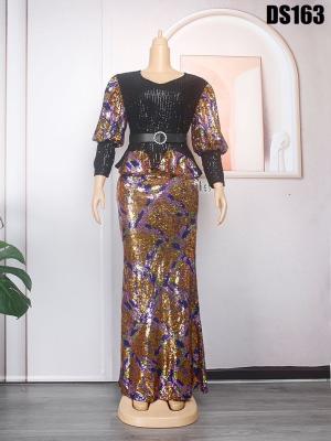 African Lace Fabric Sequins Embroidered 100% Polyester Mesh lady dress