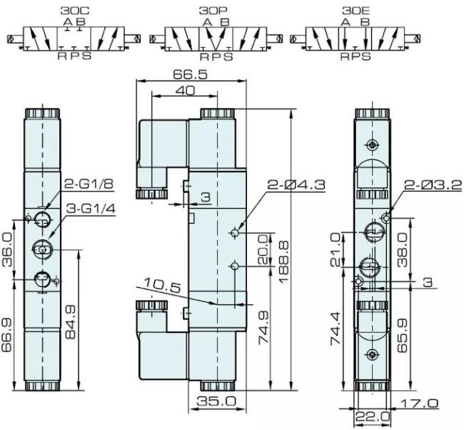 Dimensione dell'elettrovalvola a solenoide pneumatica 4V120-06: