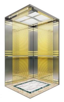 China CE Certificate Passenger Elevator with Etched Titanium Gold Mirror Etching / Titanium Gold Hairline Stainless Steel Wall for sale