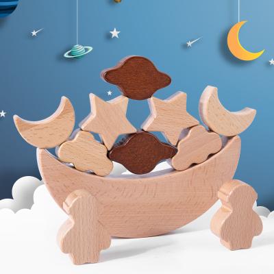 Cina La luna di legno delle stelle dei blocchetti dei giocattoli educativi dei bambini di Montessori ha impilato il contro di legno di Toy Diy Baby Balance Training dei blocchi in vendita