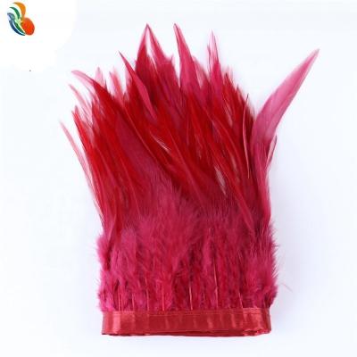 Station Ribbon Hackle Saddle Feather Fringe Trim with Dyed Pattern Goose Feather
